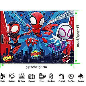 Spidey and His Amazing Friends Backdrop, Spiderman Hero Background for Kids Birthday Party Decoration, 5 x 3 ft Superhero and His Amazing Friends Photography Banner for Baby Shower (Spidey Backdrop)