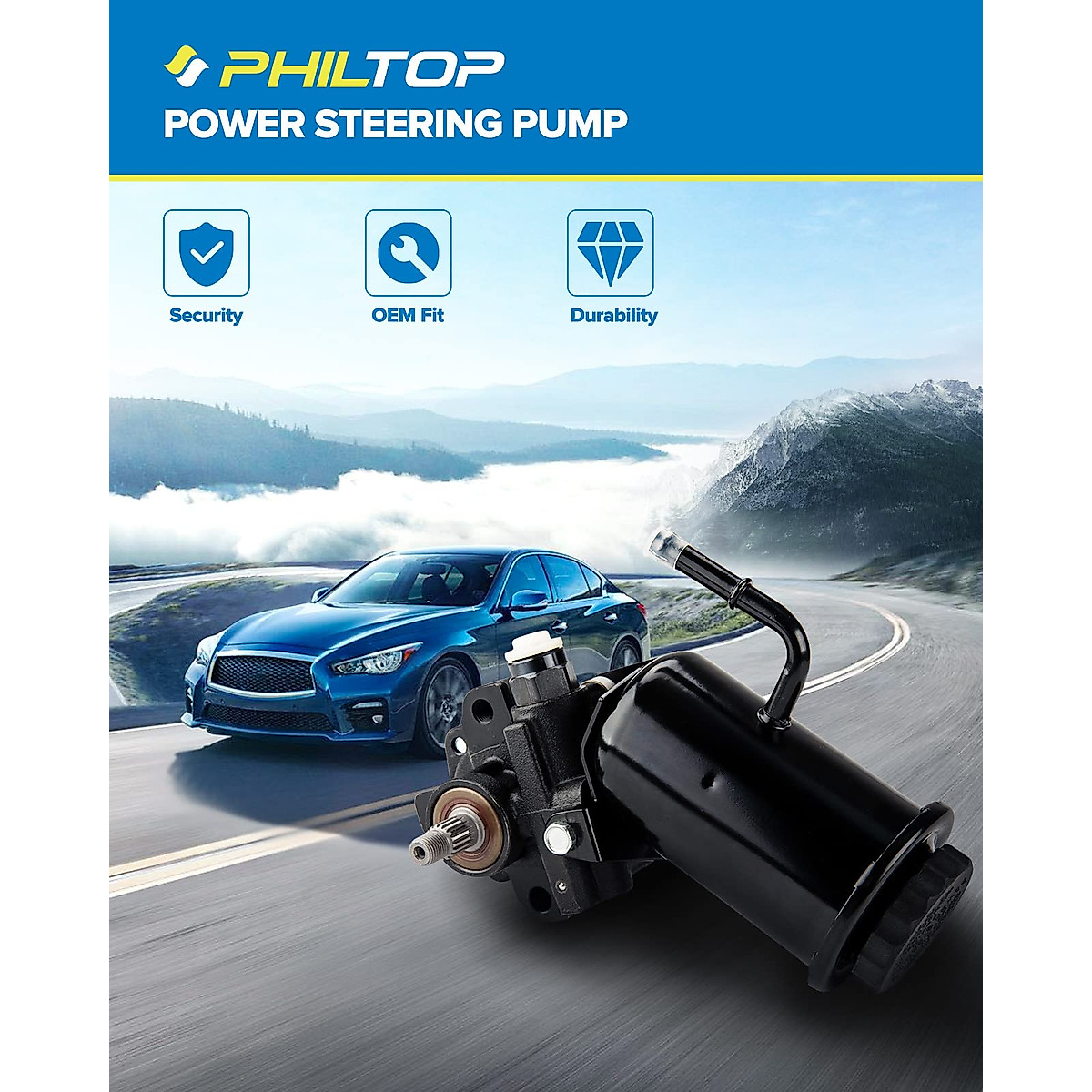 PHILTOP Power Steering Pump 21-5229 for 4Runner 1996-2002 3.4L, Tacoma 1995-2004 3.4L, Power Assist Pump, Power Steering Pump Kit With Pulley Replacement Power Steering Pumps