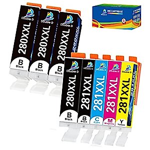 DOUBLE D 280 281 Ink Cartridges Compatible Replacement for Canon Ink 280 and 281 Cartridges PGI-280XXL CLI-281XXL for Canon PIXMA TS9120 TR7520 TR8520 TS8120 TS8220 TS8320 TS6100 (8 Pack)