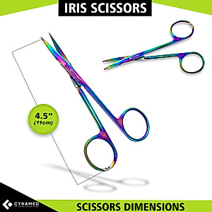 Cynamed Set of 2 Iris Micro Dissecting Scissors with Multicolor/Rainbow Titanium Coating Premium Quality Instrument - Perfect for Fine Precision Tissue Dissection Suture Removal (Straight and Curved)
