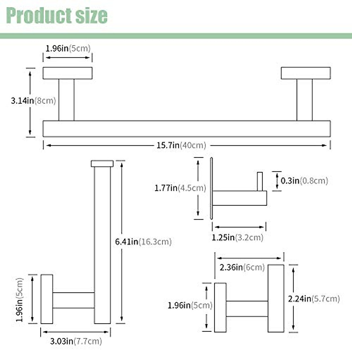 Sagetta Nickel Towel Racks for Bathroom, No-Drill Hooks SUS304 Stainless Steel Bathroom Accessories Kit Includes 16inch Towel Bar,3 Robe Towel Hooks,Toilet Paper Holder (Nickel)