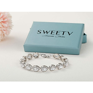 SWEETV Teardrop Wedding Bridal Bracelets for Brides, Crystal Rhinestone Cubic Zirconia Tennis Bracelets for Women Prom, Bridal Jewelry, Silver