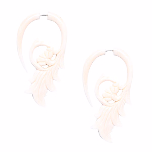 81stgeneration Women's Men's White Bone Fake Taper Stretcher Plug Flower Spiral Tribal Earrings