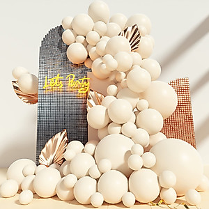 White Sand Balloons Garland Kit 130Pcs Cream White Balloons 18/12/10/5 Inch Baby Shower Balloons Helium Balloons for Happy Birthday Gender Reveal Graduation Wedding