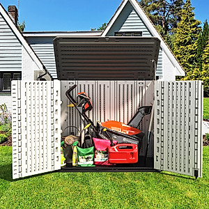 ADDOK Horizontal Storage Shed Multi-Function, Lockable Outdoor Storage Weather Resistance, Thick HDPE Resin Storage Cabinet for Backyards, Patio, Garden 34 Cu.ft