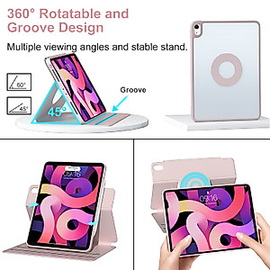 Case for iPad Air 5th/4th Generation 10.9 Inch 2022/2020,360 Rotatable with Powerful Magnet,2 in 1 Detachable Clear Case and Washable Semi-Silicone Protective Cover Smart Folio Support Pen Charger