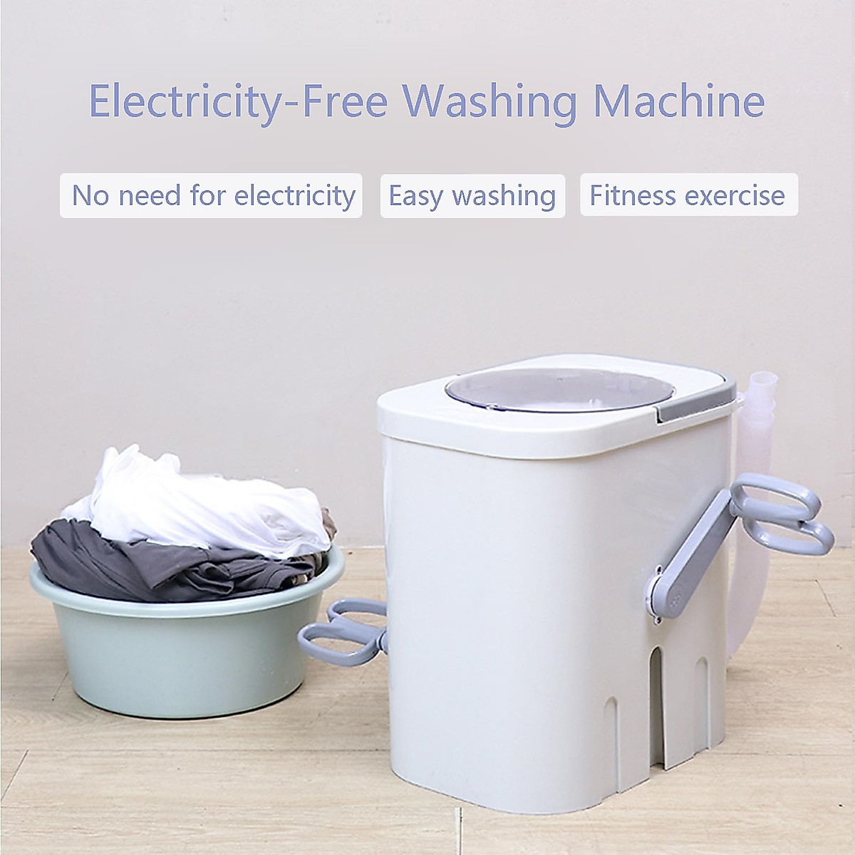 Portable Mini Washing Machine Non Electric, Compact Hand Crank Foot Pedal Rotary Washer, Manual Clothes Wringer, Labor-Saving Laundry Alternative, Mobile Clothes Washer for Dormitory, Apartment, RV