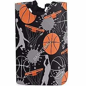 visesunny Collapsible Laundry Basket Basketball Sports Abstract Large Laundry Hamper Oxford Fabric Dirty Clothes Toy Organizer with Handle for Bathroom Bedroom Kids Room Dorm