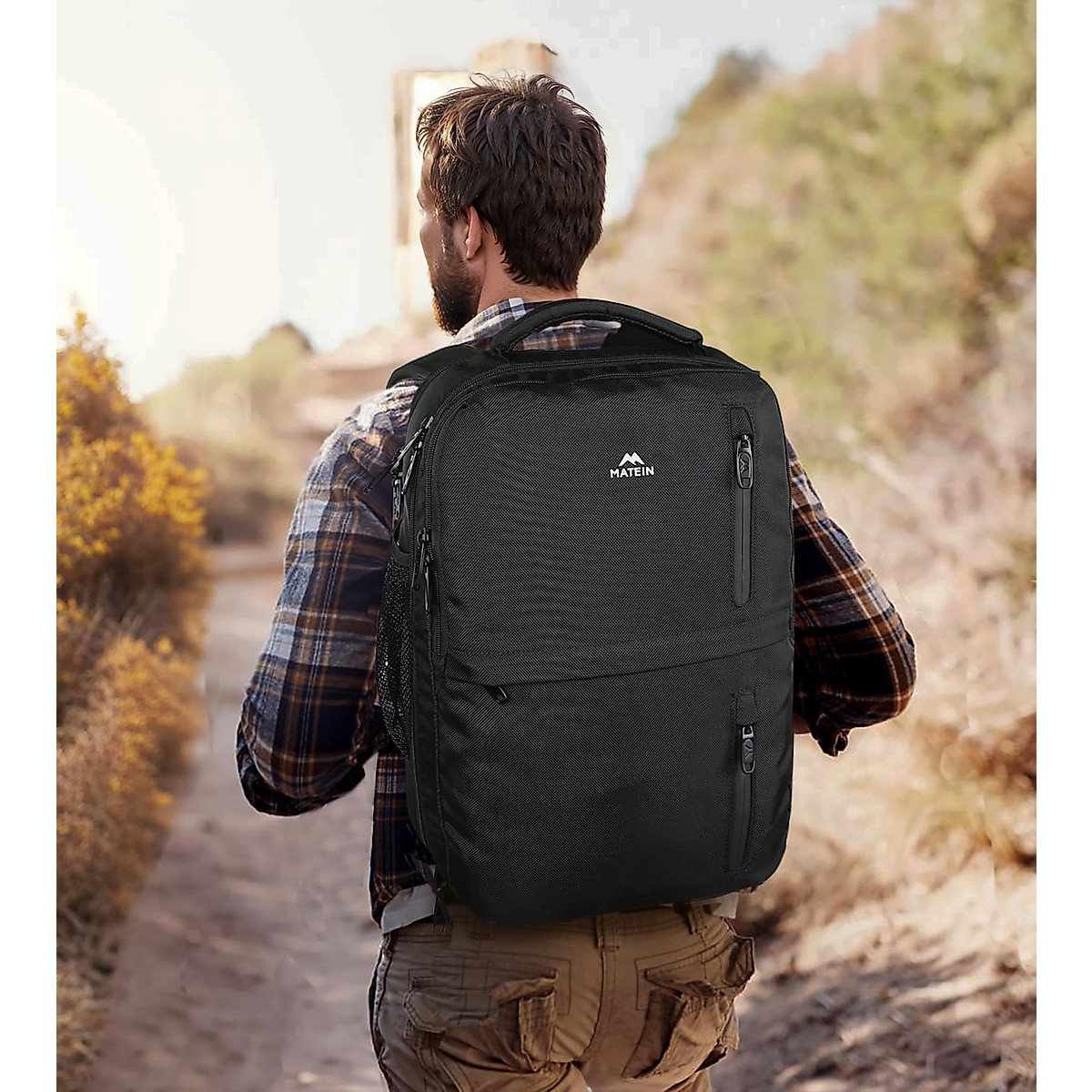 MATEIN Travel Backpack, 40L Flight Approved Carry on Hand Luggage, Water Resistant Anti-Theft Business Large Daypack Weekender Bag for 17 Inch Laptop, Black