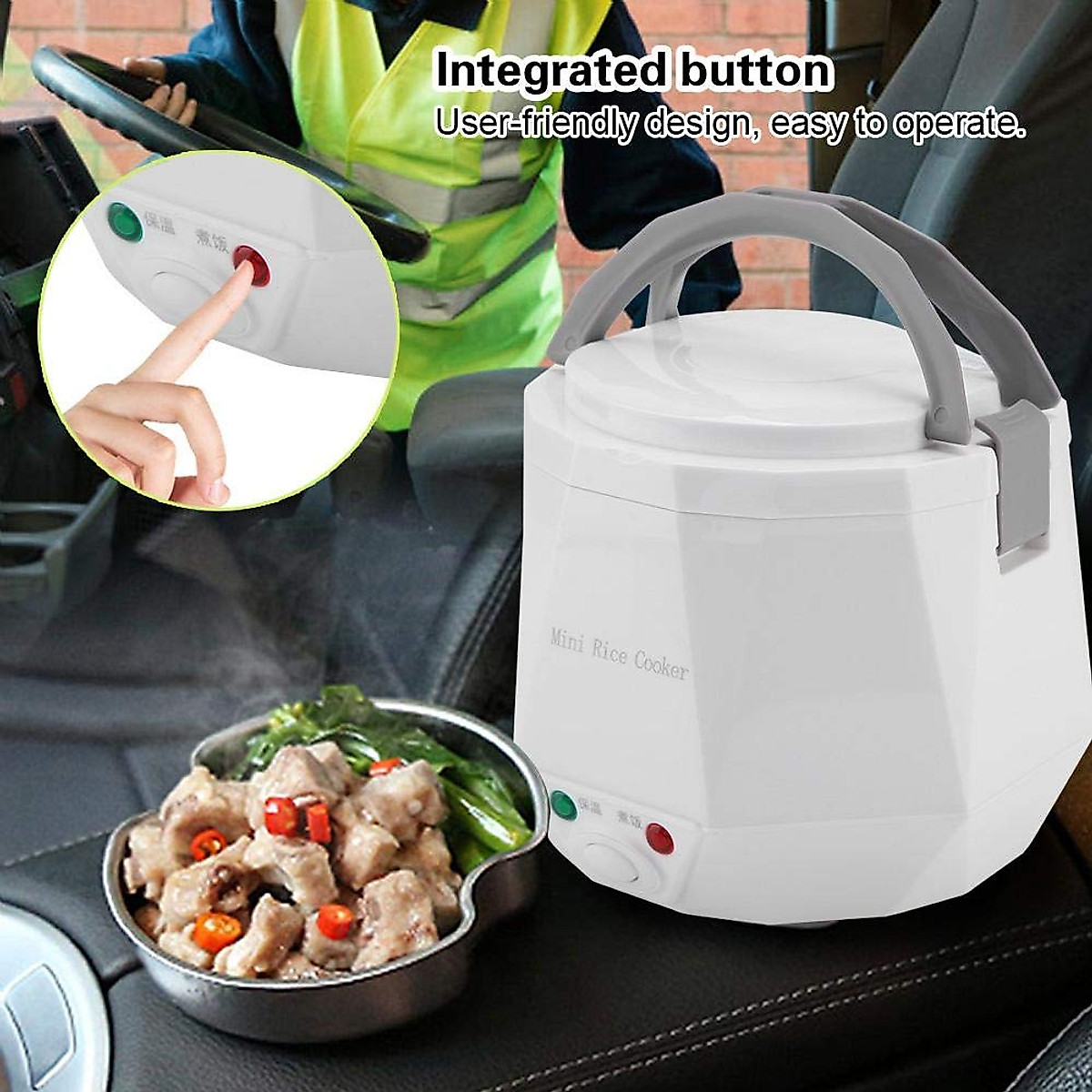 Fdit Mini Rice Cookers 24V 1.3 L Electric Rice-cooker Food Steamer for Truck Car Cooking for Soup Porridge Rice Noodles Portable 180W(white)