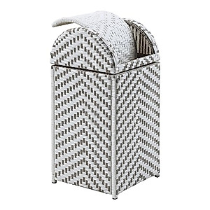 Greemotion Azur Modern Aluminum and All-Weather Wicker Outdoor Trash Can with Push Lid for Outdoor, Patio, Pool Area, Garden, Gray and White
