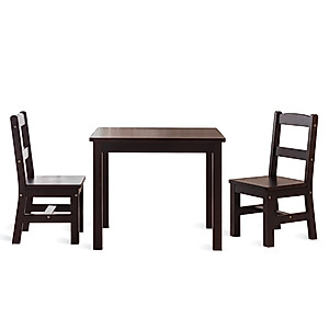 Curipeer Solid Wood Kids Table and 2 Chair Set, Toddler Activity Table and Chairs, Carved Rivet Decoration Furniture for Children's Craft, Playroom, Bedroom, Art, Reading