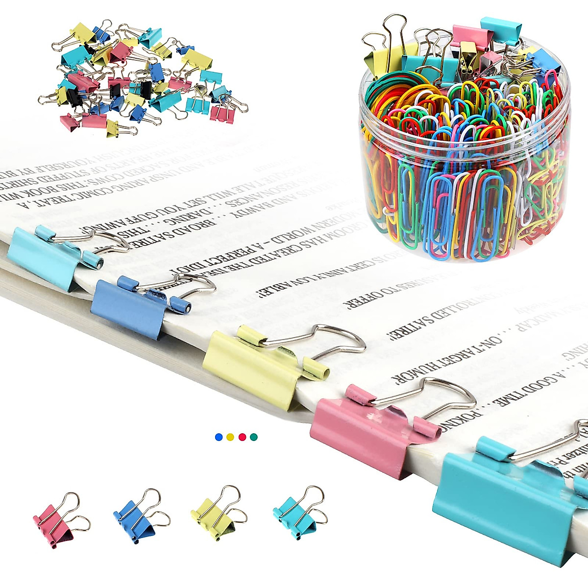 300 Pcs Paper Clips, Binder Clips and Rubber Bands, Office Supply Set, Paper Clips and Paper Clamps, School Supplies Office Supplies Teacher Supplies for Office Desk Essentials (Assorted Sizes)