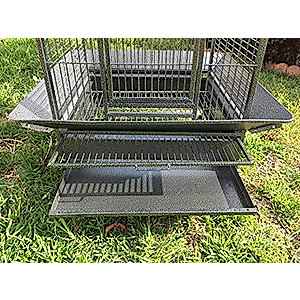 New Large Elegant Wrought Iron Dome Play Top Bird Parrot Cage, Include Metal Seed Guard Solid Metal Feeder Nest Doors (24" W x 22" D x 63" H, Black Vein)