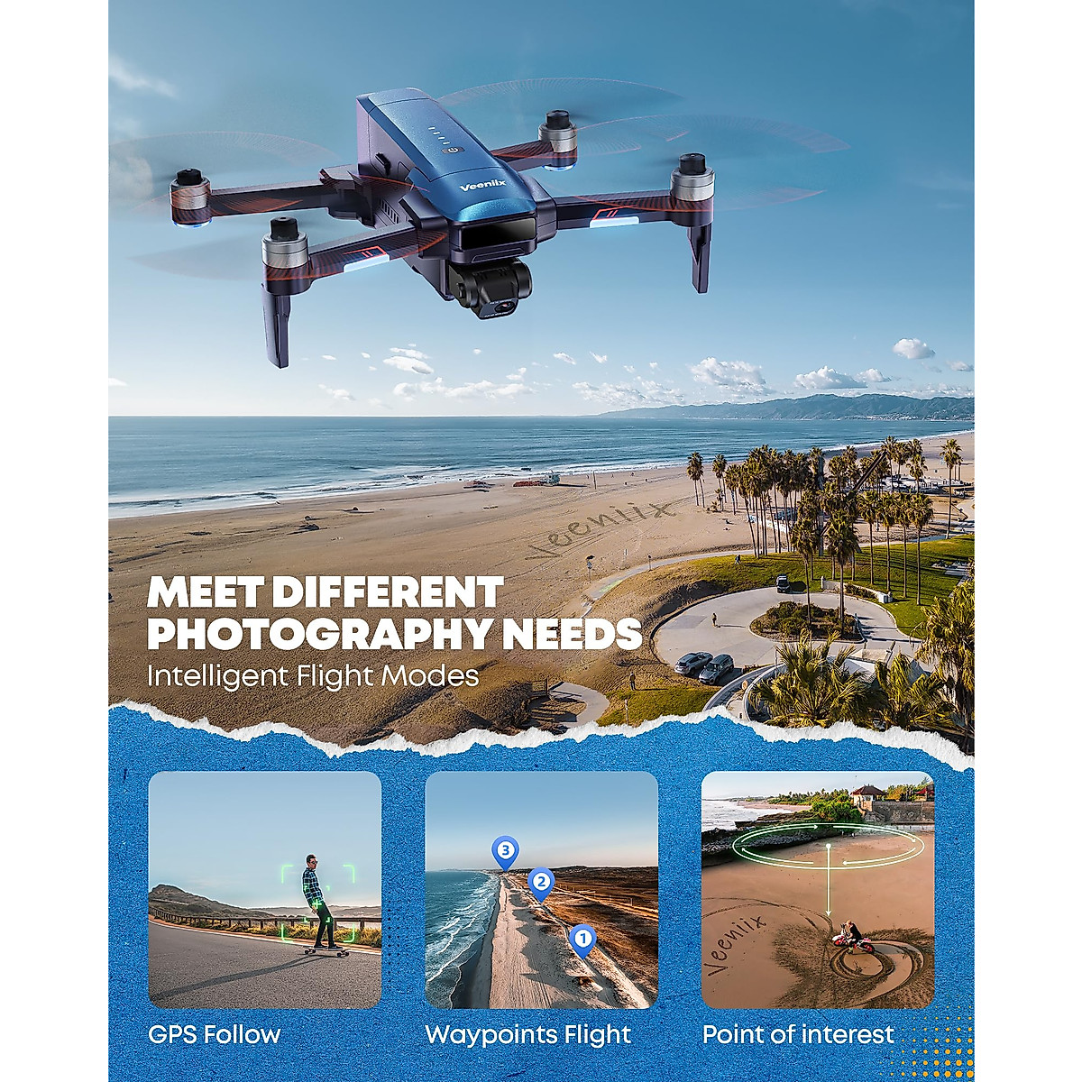 Veeniix V11 Drones with Camera for Adults 4K, 70Min Long Flight Time, Gimbal & EIS 4K/30FPS Professional Drone, 3KM Long Range, GPS Auto Return, Easy App-Controlled, Integrated FAA Remote ID
