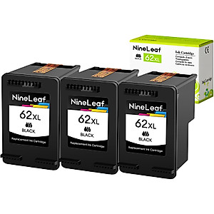 NineLeaf Remanufactured Ink Cartridge Replacement for HP 62XL 62 XL use in Envy 5540 5640 5660 7644 7645 OfficeJet 5740 8040 OfficeJet 200 250 Series Inkjet Printer（3 Pack Black