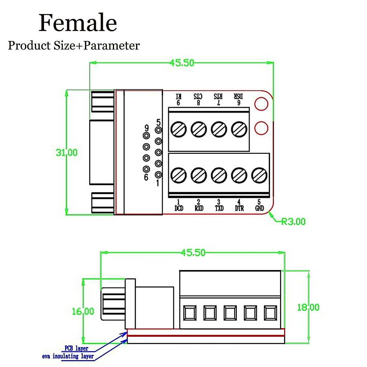 Zovfam DB9 Breakout Connector, Female D-SUB Adapter Plate Connector RS232 Serial to Terminal Board Signal Modul-3 Pcs