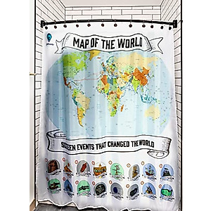 Shower Thoughts World Map Shower Curtain - Water Resistant, Machine Washable, Polyester Fabric White 72''x72''