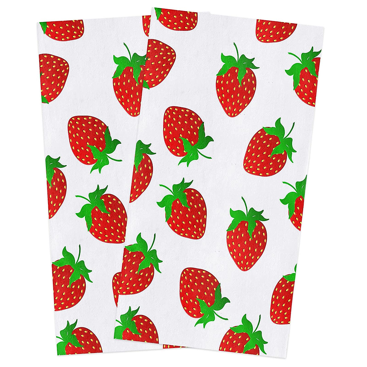 Big buy store Strawberry Sweet Fruit Kitchen Dish Towels Set of 2, Soft Lightweight Microfiber Absorbent Hand Towel Red Green Tea Towel for Kitchen Bathroom 18x28in