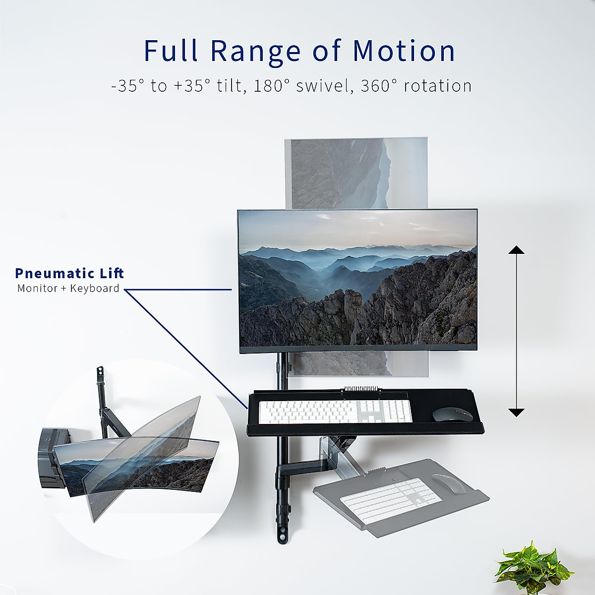 VIVO Black Sit-Stand Height Adjustable Pneumatic Spring Arm Keyboard, Monitor, CPU Wall Mount for 1 Screen up to 32 inches STAND-SIT1BW