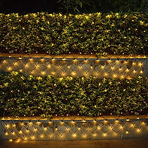 Solar Christmas Mesh Lights w/ Remote Timer, 10ft x 4.9ft 180 LED Waterproof Net String Lights for Outdoor Trees, Patio Bushes, Wedding Party, Front Back Yard, Porch, Balcony Decorations (Warm White)