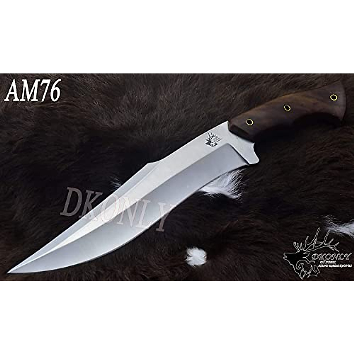 DKONLY-BLADES USA: 15" Custom Handmade D2 Steel Full Tang Hunting Almogovar Camp Knife with Rose Wood Handle & Leather Sheath (AM76)