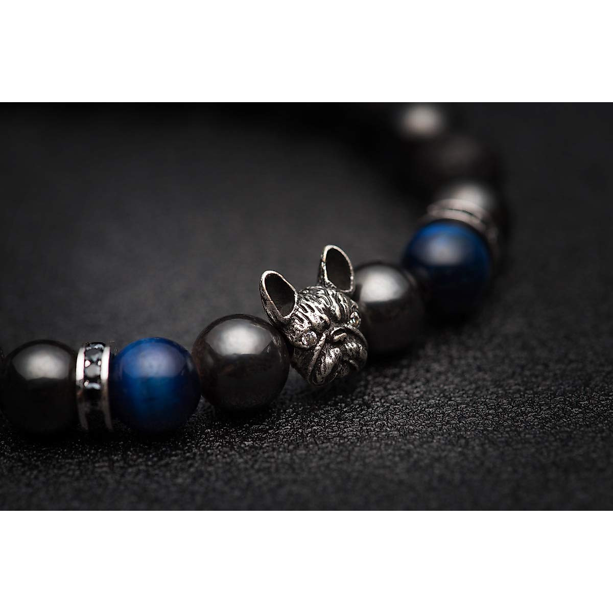 Karseer Diffuser Bracelets, Dog Lover Natural Magnetic Hematite and Lava Rock Energy Balance French Bulldog Theme Anxiety Healing Bracelet Aromatherapy Diffuser Bracelet for Women and Men