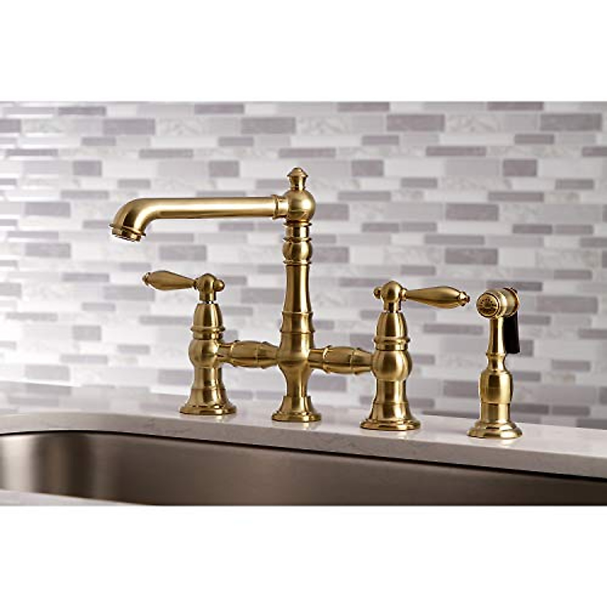 Kingston Brass KS7277ALBS Kitchen Faucet with Side Sprayer, Brushed Brass