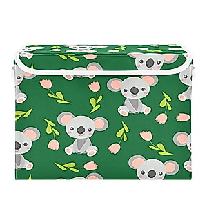 Koala Babies and Pink Flowers Storage Bin, Storage Baskets with Lids Large Organizer Collapsible Storage Bins Cube for Bedroom, Shelves, Closet, Home, Office 16.5 X 12.6 X 11.8 Inch