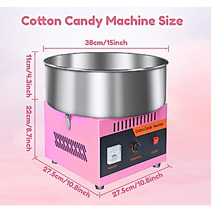 Cotton Candy Machine Commercial, 1000W Electric Cotton Candy Maker Machine, Candy Floss Machine with Stainless Steel Bowl and Sugar Scoop for Kids Birthday, Family Party Pink