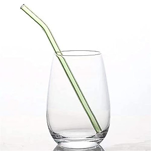 RENYIH 10 Pcs Reusable Glass Drinking Straws,9.05''x10 mm Colorful Glass Straws for Beverages,Milkshakes,Tea, Juice,Set of 5 Straight and 5 Bent with 2 Cleaning Brushes -Dishwasher Safe