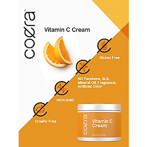 Coera Vitamin C Cream | 4oz | Brightening + Firming Formula | Free of Parabens, SLS & Fragrances | Dark Spot Masker for Face, Skin & Eyes | Packaging May Vary
