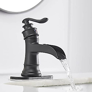 Black Bathroom Faucet Matte Waterfall Sink Farmhouse Vanity Single Hole Faucets One Handle Basin Antique centerset with Pop Up Drain Stopper Mixer Tap Overflow Supply Line Lead-Free by Homevacious