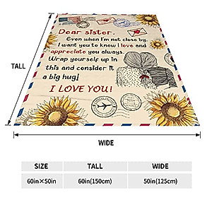 AJIIUSV to Sister Gifts Sunflower Sister Throw Blanket Christmas Blanket Gifts for Sister Birthday Thanksgiving Valentines Gifts 50"x60"