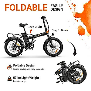 KBO Flip Folding Electric Bike, 60Mi Long Range 500W Foldable EBikes for Adults, 20X3 Fat Tire City Commuter Electric Bicycle, Shimano 7-Speed, 23Mph