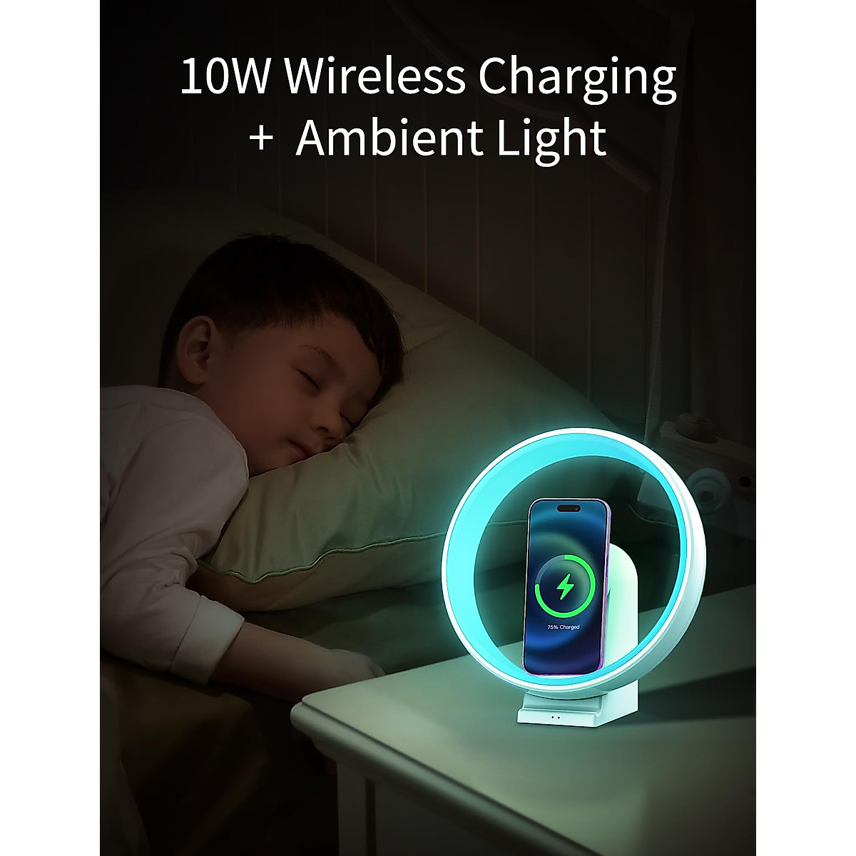LOVME Wireless Bluetooth Speaker with RGB Light, Skywheel 15W Wireless Charger Ambient Lamp & Phone Holder, Bedside Night Light for Bedroom, Gift for Teen Kids (Battery Included)
