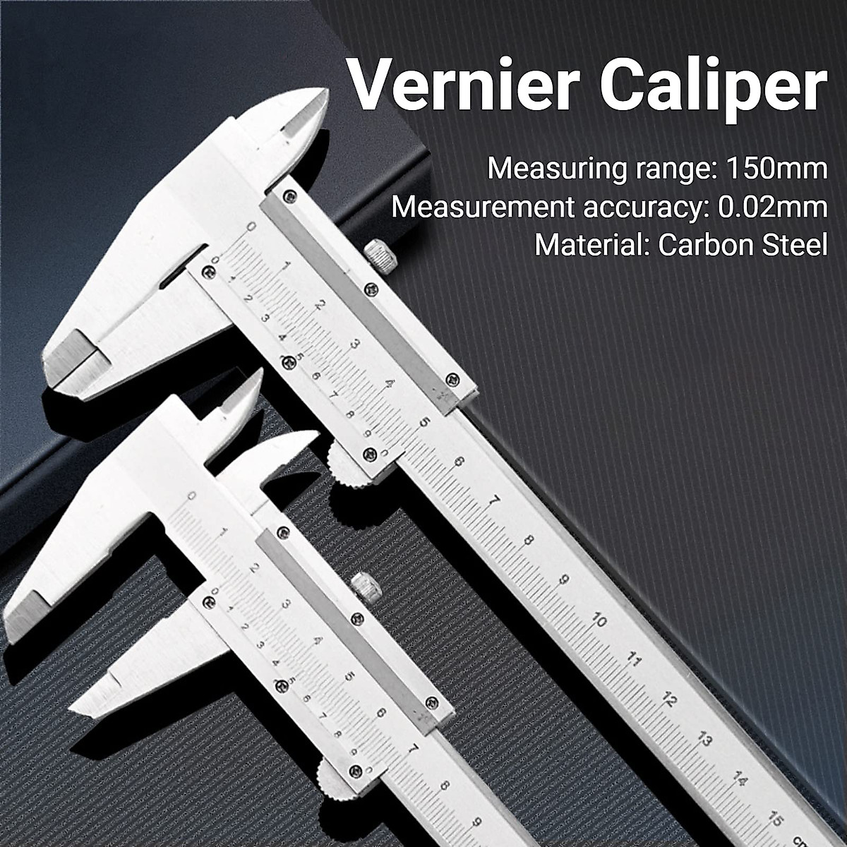Carbon Steel Vernier Caliper,150mm 0.02mm Resolution Metal Micrometer Gauge,Length Depth Thickness Inner and Outer Diameter Measure Tool