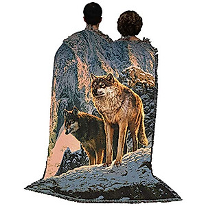 Pure Country Weavers Wolf Couple in Sunset Blanket by Vincent HIE - Gift Tapestry Throw Woven from Cotton - Made in The USA (72x54)