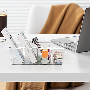 Tesdluy 4 Pack Refrigerator Organizer Storage Bins,3 Removable Dividers Clear Food Grade Plastic Stackable, Easy Pantry Organization for Kitchen, Cabinet, Fridge ﻿