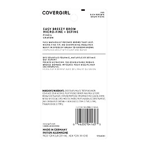 COVERGIRL - Easy Breezy Brow Micro-Fine + Define Pencil, Micro-fine tip, no sharpening required, Built-in spoolie-brush, 100% Cruelty-Free