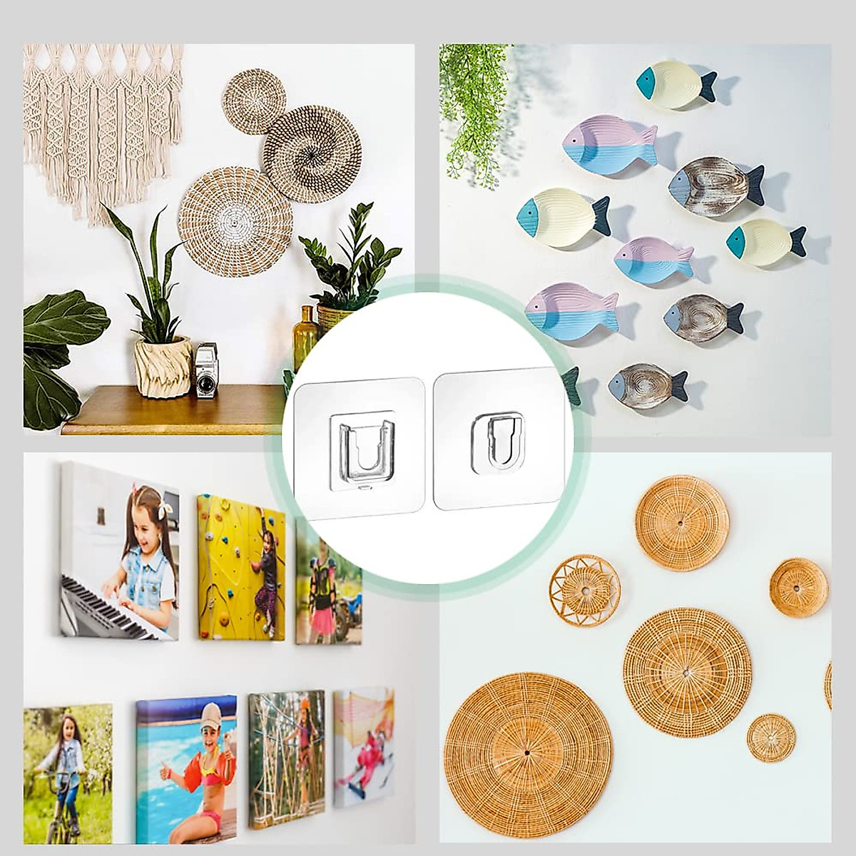 24 Pack Plate Hangers for the Wall Picture Hanger Wall Plate Hanger Display Holder Double-Sided Self-Adhesive Hanging Hooks Decorative Plates Wall Dishes Holders