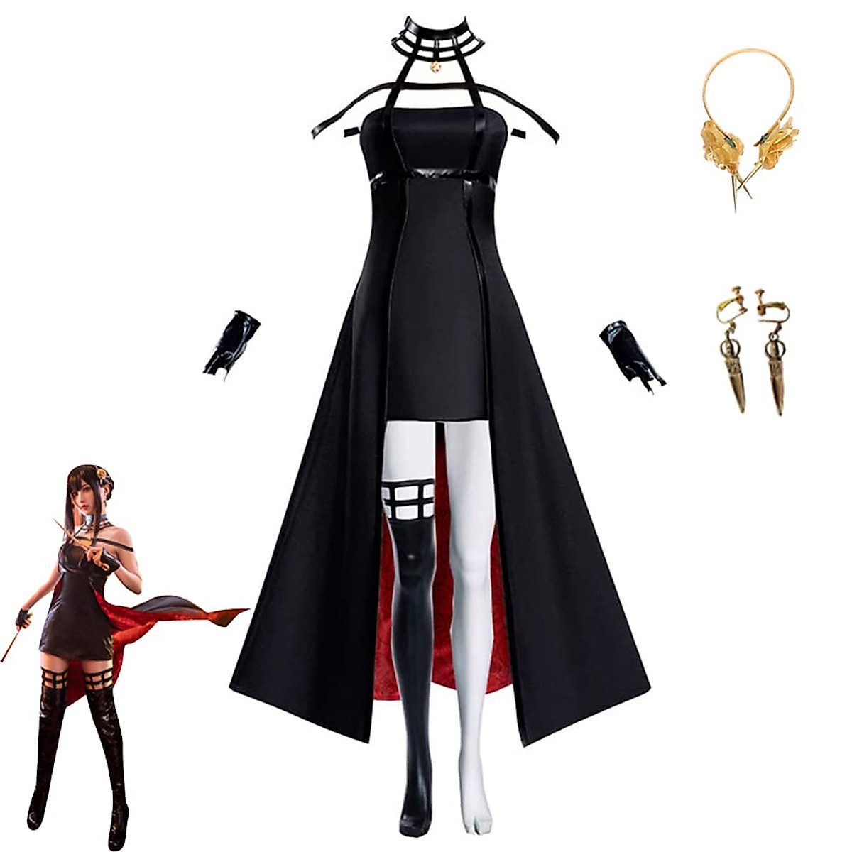 MZXDY Anime Yor Forger Cosplay Costumes Princess Bramble Black Dress for Women's Halloween Party Set