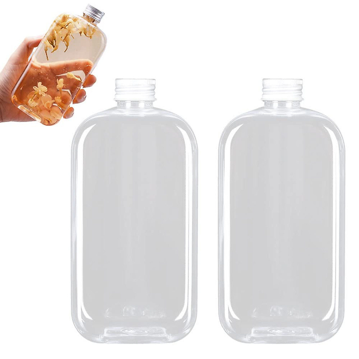 TOPJINZHIONE 2 Pack 300ml Clear Juice Bottles Plastic Juice Bottles with Tamper Seal Lids Reusable Square Drink Containers for Storing Homemade Beverages
