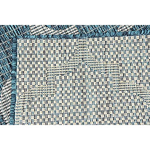 Unique Loom Outdoor Trellis Collection Area Rug (4' 1" x 6' 1" Rectangle, Teal/ Gray)