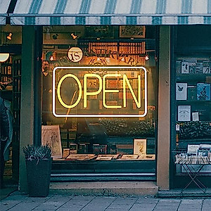 LED Open Sign for Business, FOOPPLY LED Neon Signs for Shop Windows and Doors of Shop, Bar, Restaurant, LED Letters with Open/Closed Sign and Business Hours Signs (Warm Horizontal Open)