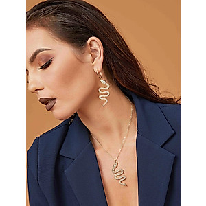 Balirek Snake Earring & Necklace 14K Gold Plated Dangle Earrings Personalized Punk Animal Hypoallergenic Fashion Rhinestone Ear Jewelry Set for Women
