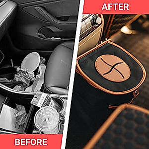 Owleys Car Trash Can Garbage Bag Trash Bin Collapsible Lid Hanging Trashcan Cute Automotive Waste Basket Leakproof Trash Cans Portable Black Brown Tan