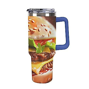 Cheeseburger Fast Food Pattern 40 Oz Tumbler Insulated Stainless Steel Water Bottle Travel Mug Car Cup with Handle And Straw