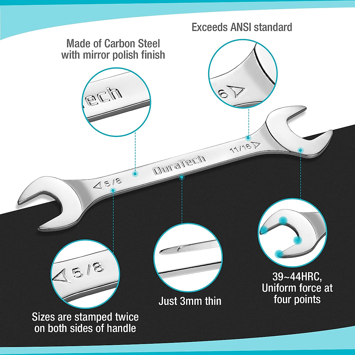 DURATECH Super-Thin Open End Wrench, SAE, 5/8inchx11/16inch