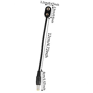 Mr.Power 9V Battery Clip Converter Power Cable Snap Connector 2.1mm 5.5mm Plug for Guitar Effect Pedal (Straight Angle, 2 Cable) Plug for Guitar Effect Pedal (2 Cable)